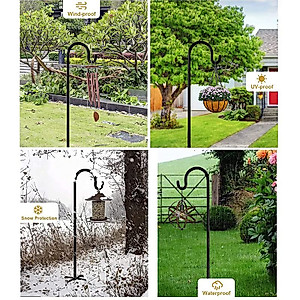 Garden Shepherd Hook Outdoor with 5 Prong Base, Bird Feeder Pole Hanger Holder Stand, Adjustable Heavy Duty Solar Light Plant Lantern Hanger Holder, Wedding Decor Matte Black (48 Inch- 2 Packs)