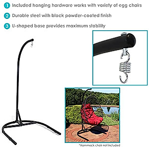 Sunnydaze Steel U-Shape Hanging Chair Stand - Indoor/Outdoor Hanging Egg Chair Stand - Powder-Coated Steel Construction with Black Finish - Stand Only - 76 Inches Tall
