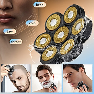 Roziapro Upgrade 7D Freedom Head Shaver Replacement Blades Electric Shaver Replacement Head Shavers for Bald Men Replaceable Head Waterproof Blades for Men 5 in 1 Bald Head Replacement Blades (Gold)