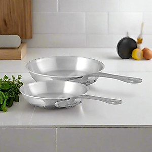 Mauviel M'Cook SB 5-Ply Polished Stainless Steel 2-Piece Frying Pan Set With Brushed Cast Stainless Steel Handles, Made In France