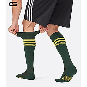 CS CELERSPORT 2 Pack Soccer Socks for Youth Kids, Men and Women Sport Softball Socks with Cushion, Green, Large