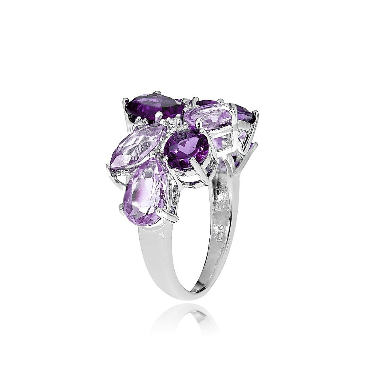 Ice Gems Sterling Silver Genuine African Amethyst, Amethyst, and White Topaz Cluster Tonal Ring
