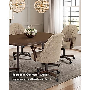 Chromcraft Set of 4 Caster Swivel Tilt Dining Chairs, Luxe Casual Wooden Arm All-Metal Pedestal Base Chairs with Rolling Wheels for Kitchen(Fonzo Marble-Medium Oak)