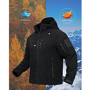 TACVASEN Hoodie for Men Tactical Jacket Fleece Lined Zip Up Hooded Jackets Thick Fuzzy Coat Winter Hoodie Black S