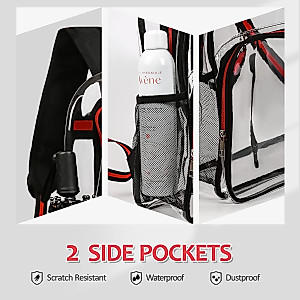 forstree 2 Pieces Heavy Duty Clear Backpack, Black PVC Waterproof Transparent Bag With Cosmetic Bag, See Through Book Bag With Lunch Bag, Stadium Approved