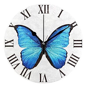 Oreayn Modern Butterfly Wall Clock for Home Office Bedroom Living Room Decor Non Ticking Blue