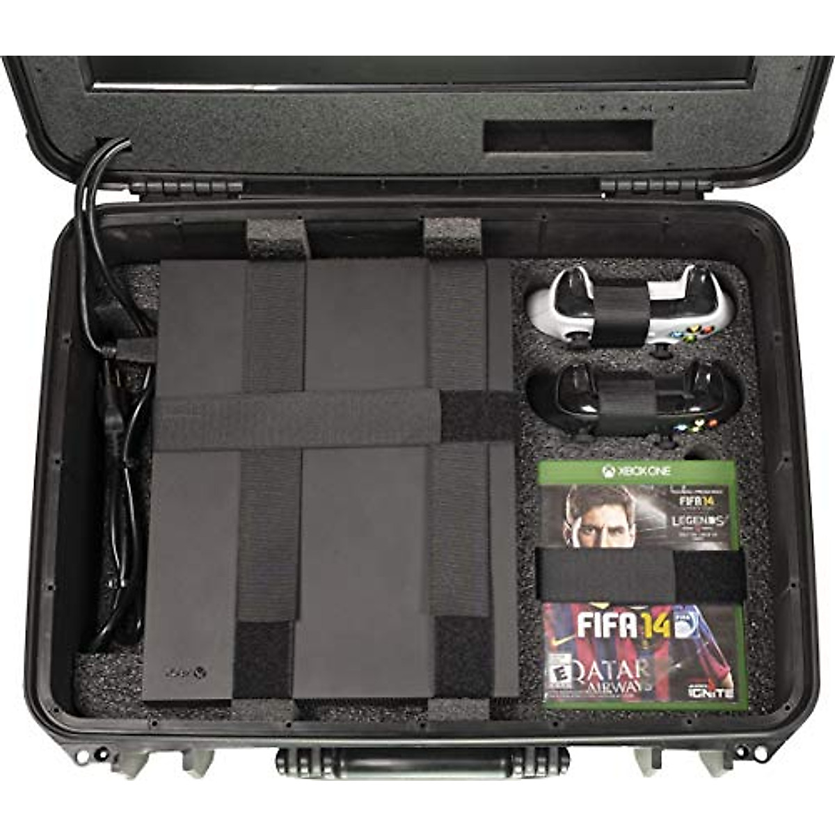 Case Club Waterproof Gaming Station to fit Xbox One X/S. Portable Gaming Station with Built-in Monitor & Storage for Controllers & Games, Gen 2