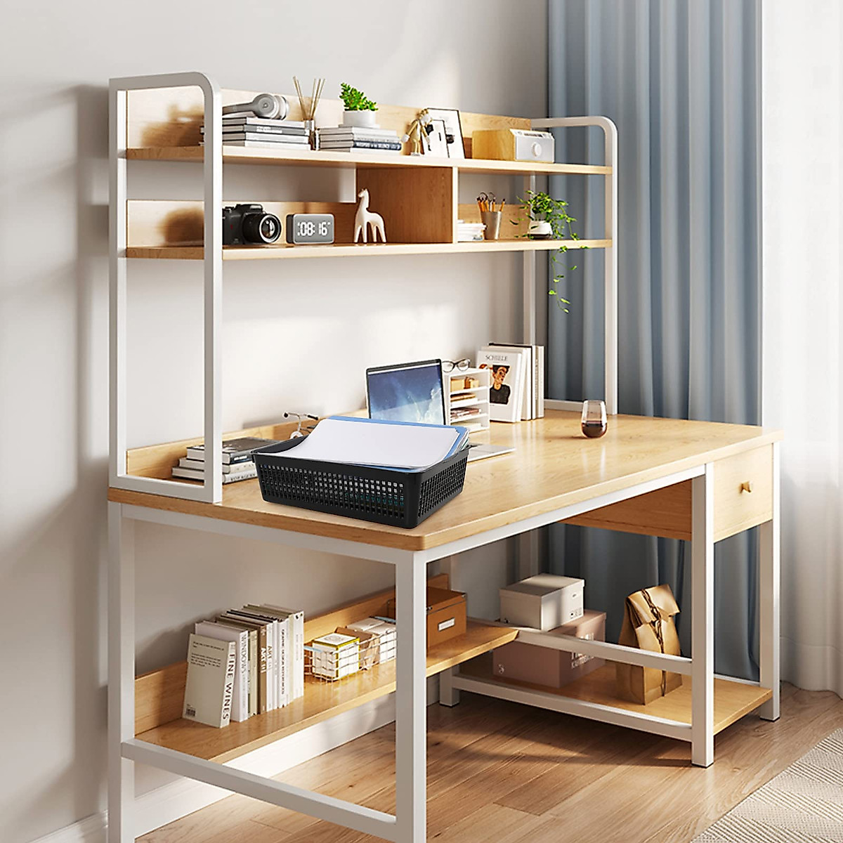 Leendines A4 Size Plastic Storage Trays, Shallow Storage Baskets Set of 6