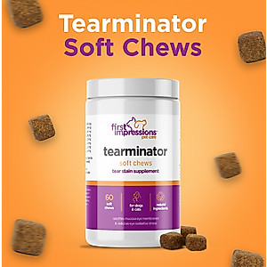 First Impressions Tearminator Soft Chews – Natural Dog Tear Stain Remover for Dogs, Eye Supplements for Dogs and Cats - Yummy Vision Bites for Dogs - 60 ct
