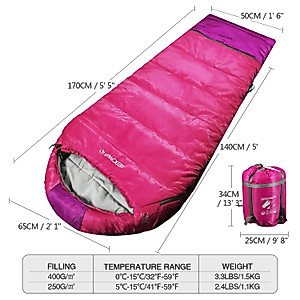 REDCAMP Kids Mummy Sleeping Bag for Camping Zipped Small, 40 Degree 3 Season Cold Weather Fit Boys,Girls & Teens (Pink with 2.4lbs Filling)