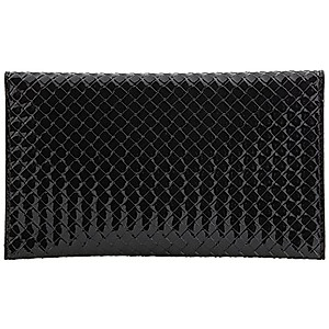 JNB Weaved Faux Patent Leather Glossy Envelope Clutch,Black2