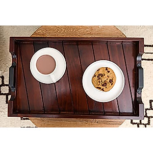 Bamboo Land- Large Wooden Serving Tray, 20”x14’’, Dark Brown, Trays for Serving Food, Wooden Trays for Decor, Breakfast Tray, Serving Tray with Handles, Wood Serving Tray, Food Serving Tray