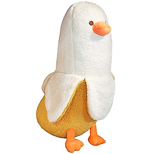 PEACH CAT Banana Duck Plush Toy Cute Plushie Hugging Plush Pillow Duck Stuffed Animal for Girls and Boys White 35.4"