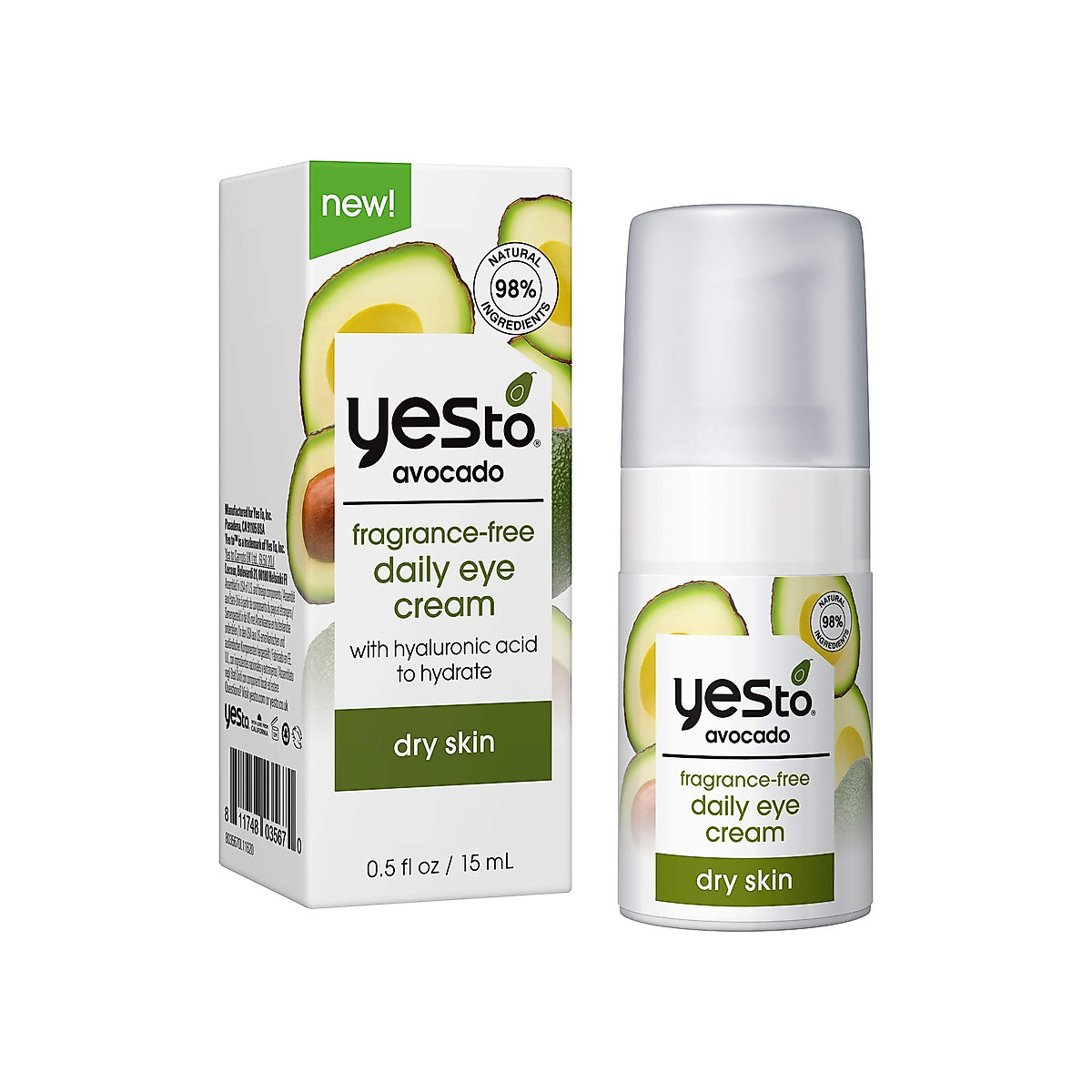 Yes To Avocado Daily Eye Cream, Fragrance-Free, Hydrating & Smoothing, with Hyaluronic Acid & Omega 3, 0.5 Fl Oz