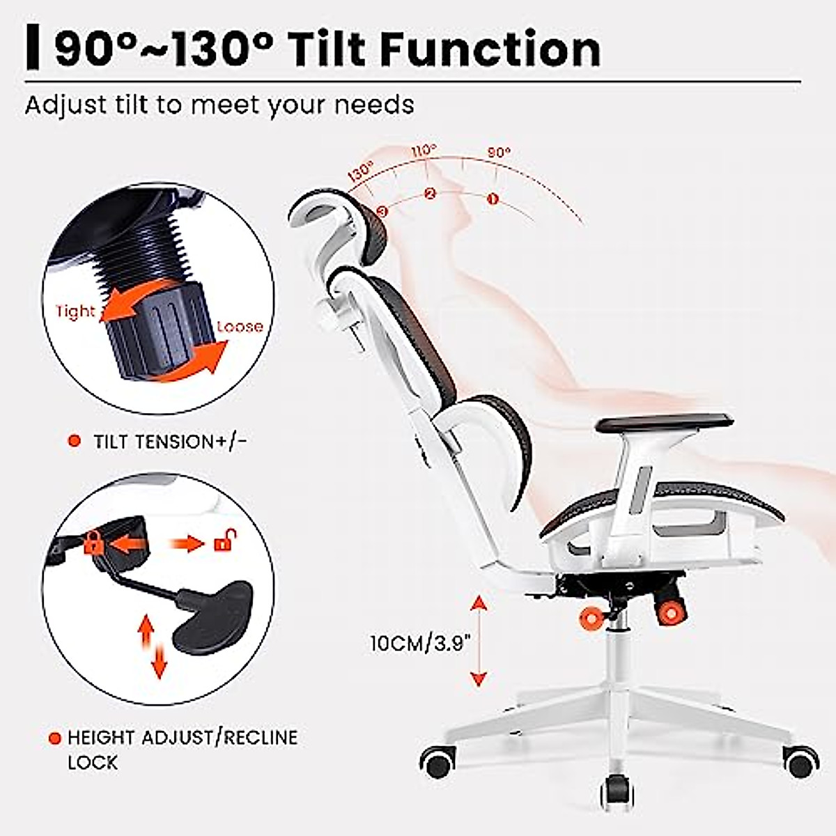 Razzor Ergonomic Mesh Office Chair High Back Desk Chair with Adjustable Lumbar Support and Headrest, 3D Flip-up Arm Computer Gaming Chair, Executive Swivel Task Chair