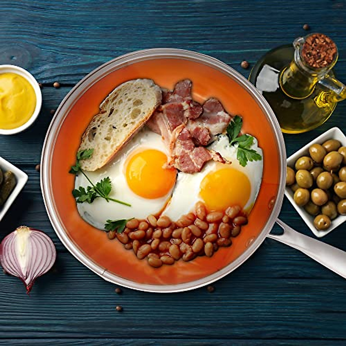 Almond 12 Inch Non-Stick Frying Pan with Lid - Copper Ceramic Fry Pans with Tempered Glass Lid & Stainless Steel Handle, Round Aluminum Saute Pan, Dishwasher and Oven Safe - 12 inches