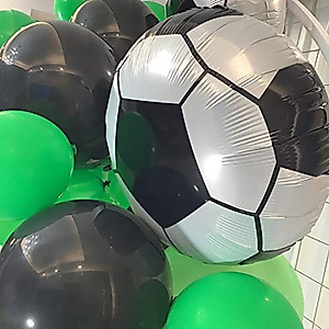 Elepplrty Soccer Party Balloon Garland-Black Green White Latex Balloons With 18inch Soccer Foil Balloons for Football Theme Party Decoration
