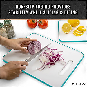 BINO Cutting Board - 2-Piece Chopping Boards | BPA-Free Plastic, Durable, Large Surface, Multipurpose, Dual-Sided, Dishwasher Safe | Charcuterie Accessories | Home & Kitchen Utensils