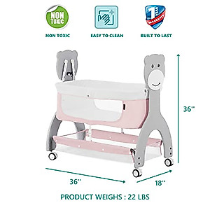 Dream on Me Cub Portable Bassinet in Pink, Multi-Use Baby Bassinet with Locking Wheels, Large Storage Basket, Mattress Pad Included, JPMA Certified
