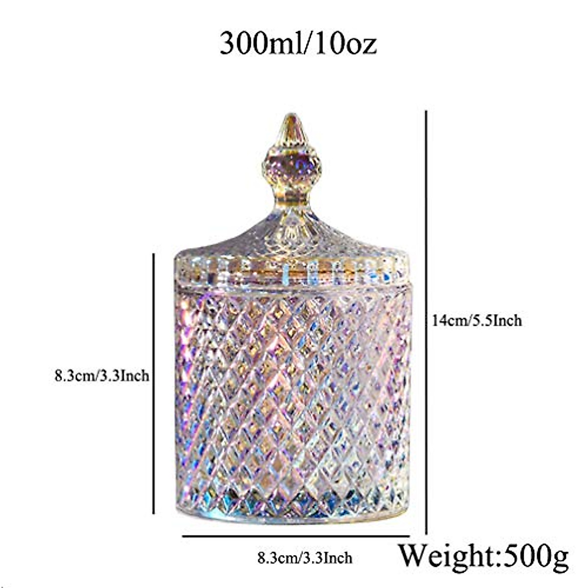 ericotry 1PCS 300m/10oz Crystal Glass Candy Dish with Crystal Lid Candy Box Sugar Bowl Tin Biscuit Barrel Decorative Candy Jar (Glazed)