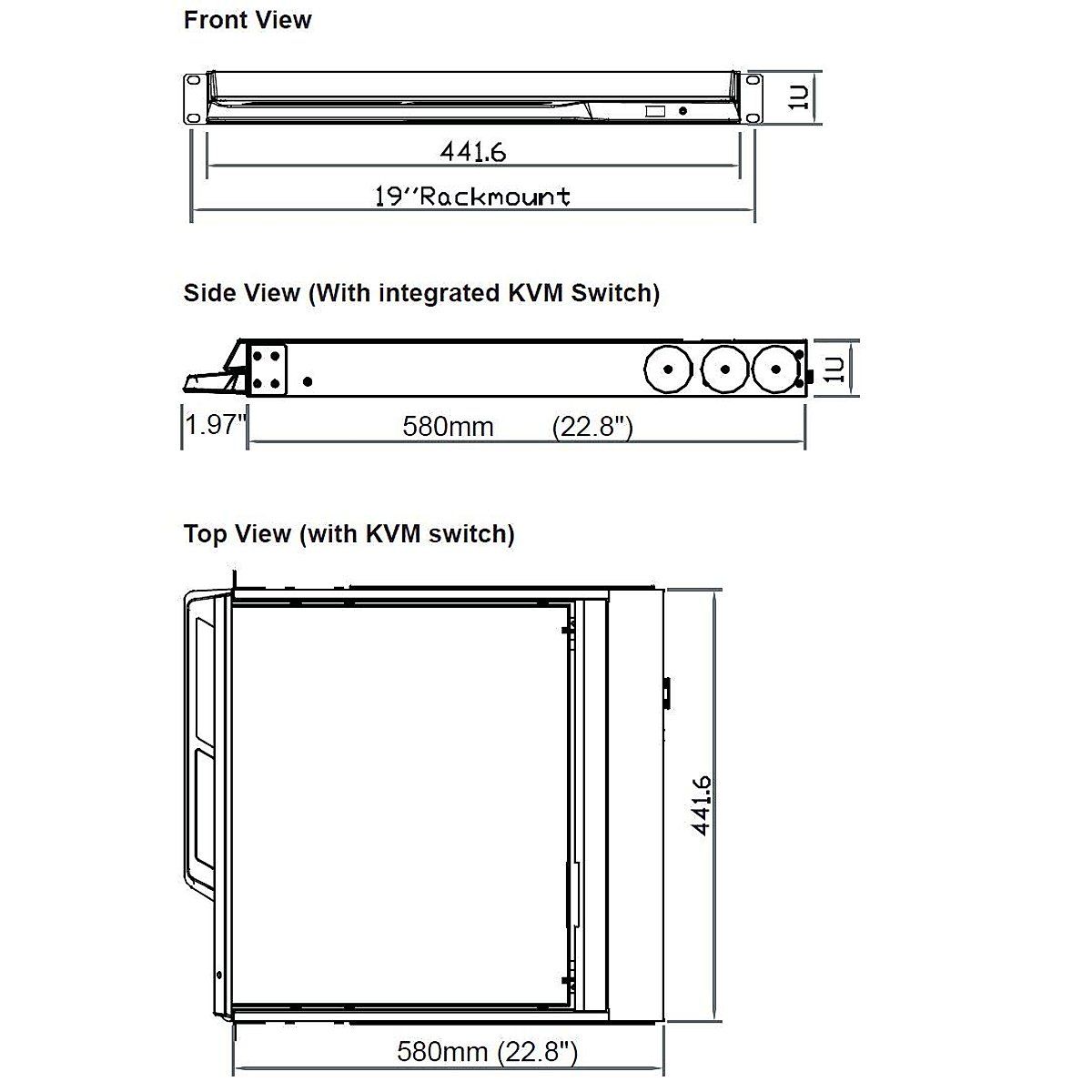 Crystal Image Technologies - 1U 19" Rackmount Monitor with 8 Port KVM Switch, 1440 X 900, 8 VGA/USB Cables Included, Part#RM-131-19W-801, 3 Year Warranty