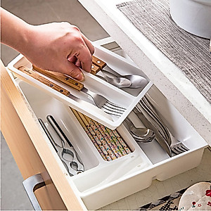 KUYYFDS Kitchen Drawer Dividers Cutlery Tray,Sliding 2-Tier Plastic Drawer Organizer for Utensils Drawer Organizers