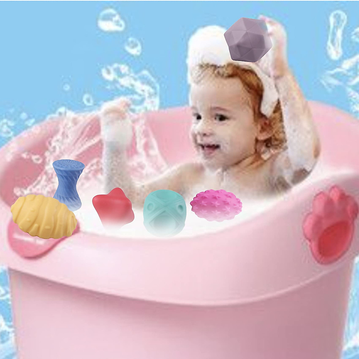 TWOYOMN Baby Soft Balls 6 Month up, Toddler Squeeze Sensory, Baby Soft Baby Stacking Balls Baby Bath Toys, 6 PCS Soft Baby Teething Toy Set for Toddlers, Infants