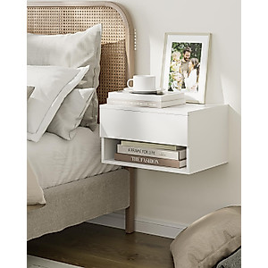Aobafuir Floating Nightstand, Small Modern Floating Nightstand with Drawer, Floating Shelves for Bedroom, Bathroom (White)