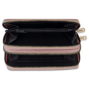 Rampage Women's Long Midi Zip Around Wallet Clutch with Wristlet Strap, Double Zip Function, Blush