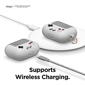 elago AW5 Compatible with Airpods Pro Case, Classic Handheld Game Console Design Case with Keychain, Durable Silicone Construction, MagSafe Compatible [US Patent Registered] [Light Grey]