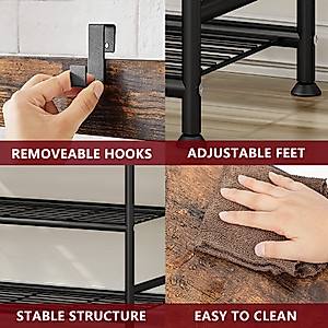 LINZINAR Coat Rack Shoe Bench 3-in-1 Hall Tree with Bench and Shoe Storage for Entryway Heavy Duty MDF Stand Coat Rack Industrial Accent Furniture with Metal Frame, Black (Rustic Black)