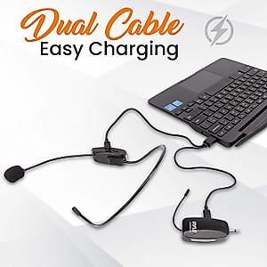 Pyle UHF All-Purpose Wireless Microphone System - Portable Professional Cordless Microphone Wireless Mic Kit w/ Headset Mic, Receiver Unit - Karaoke, Conference, DJ Party - Pyle PDWMU115