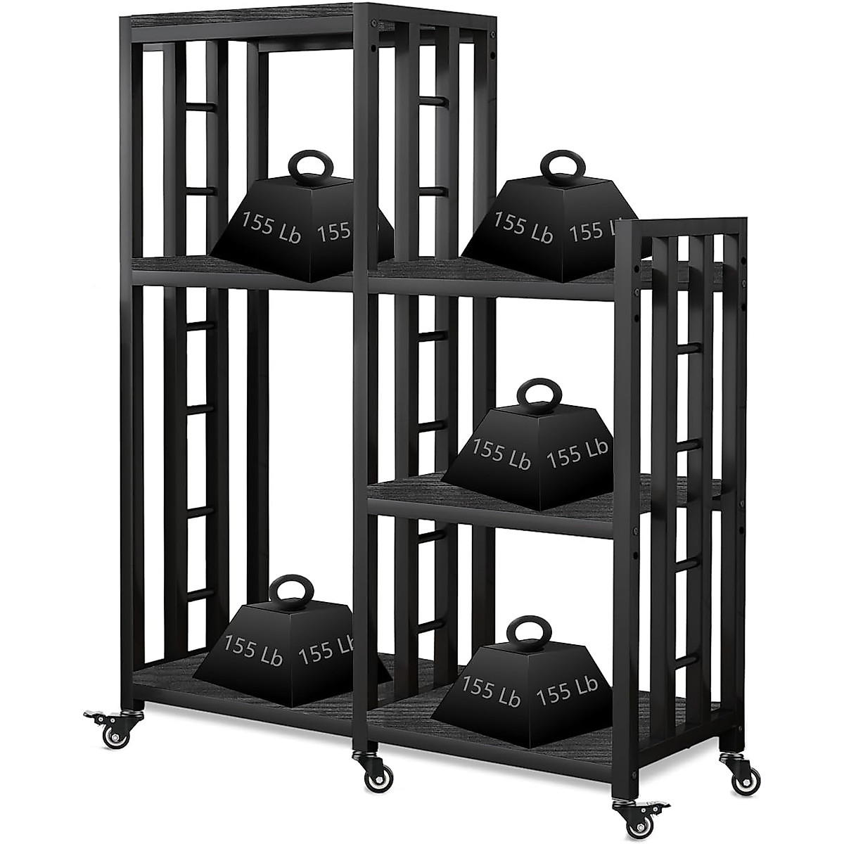 6-Tier Kitchen Bakers Rack Storage Shelf with Wheels, Utility Plant Stand/ Mini Fridge & Microwave Oven Stand Table, Coffee Bar, Adjustable Kitchen Shelves Freestadning for Home Office Patio