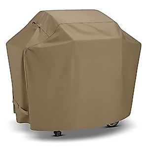SunPatio Grill Cover 55 Inch for Outdoor Grill, Heavy Duty BBQ Cover with Waterproof Sealed Seam, FadeStop Material, All Weather Resistant Compatible for Weber CharBroil Nexgrill Grill and More, Taupe