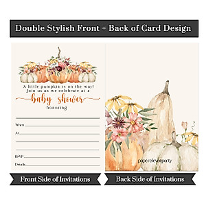 Paper Clever Party Our Little Pumpkin Invitations with Envelopes - 25 Pack - Pumpkin Baby Shower - 5x7 Blank Cards for Personalization