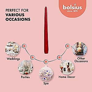 BOLSIUS Dark Red Taper Candles - 10 Inch - 8 Hours Burn Time - 10 Pack Dinner Candle Set - Premium European Quality - Consistent Smokeless Flame - Unscented Dripless Household Candlesticks