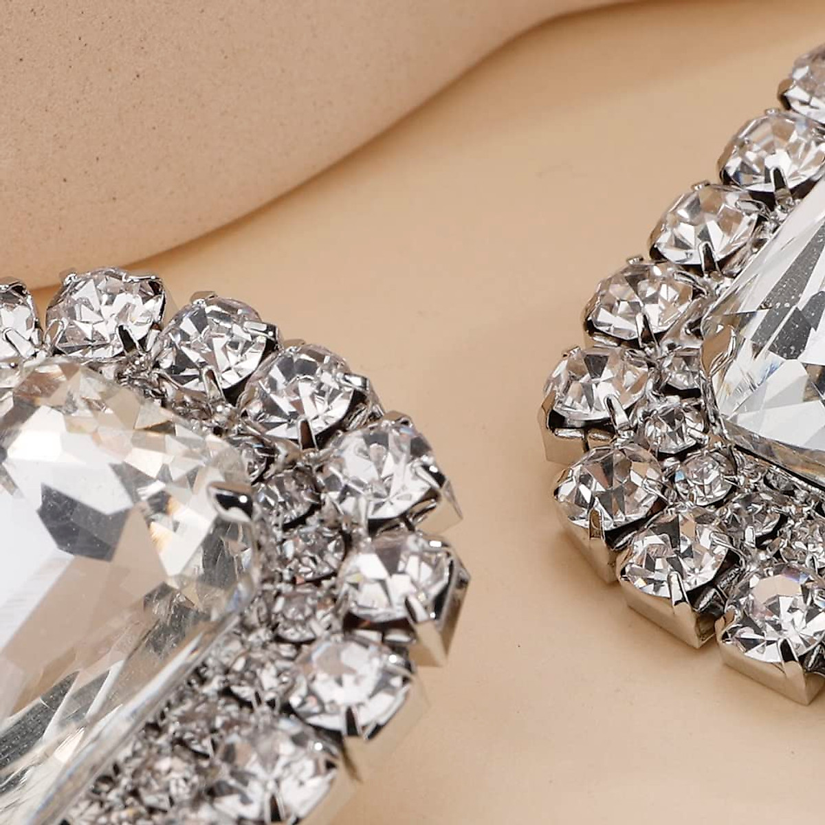 Denifery Square Crystal Earrings Rhinestone Stud Earrings Sparkling Crystal Stud Dangle Drop Earrings for Women Bling Stud Earrings for Prom Wedding (Silver)