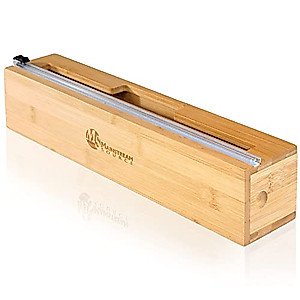 Mainstream Source® Bamboo Wrap Dispensers – Foil and Plastic Wrap Organizer Set for 12 Inch with Extended Cutters and Labels, Works as Foil, Plastic Wrap, Parchment, or Wax Paper Holder (1pc)