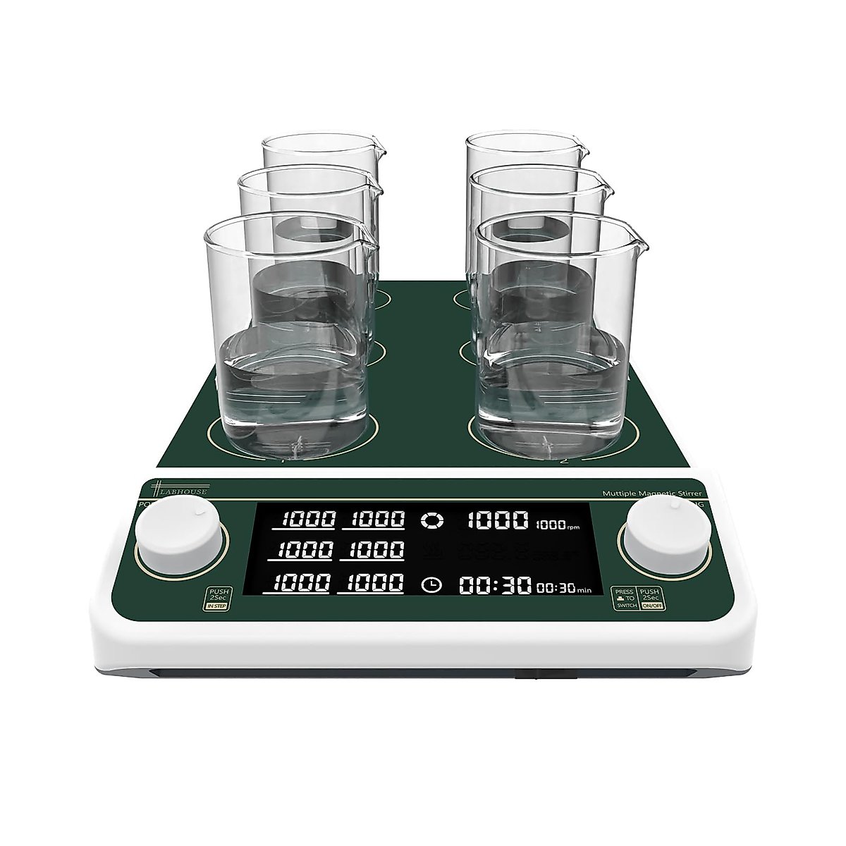 LABHOUSE Lab Multi Place Magnetic Stirrer 6-Position Magnetic Stir Plate 50-1500RPM Synchronization & Asynchronous Speed & Timing Control