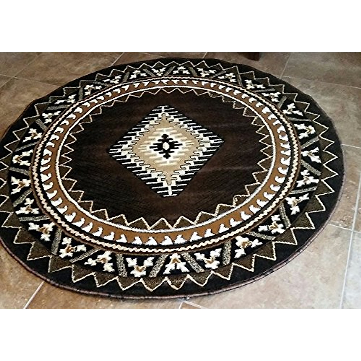 Southwest Native American Round Indian Kingdom Chocolate Brown Design D143 (4 Feet X 4 Feet)