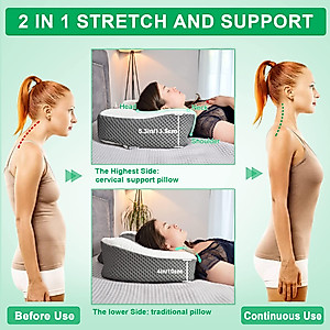 Elviros Cervical Memory Foam Neck Pillow for Side Sleeping, Contour Orthopedic Pillows for Back and Stomach Sleepers, Adjustable Ergonomic Bed Pillow Pain Relief, CertiPUR-US, Blue