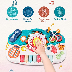 TWFRIC Baby Piano Toys 6 in 1 Toddler Piano Keyboard Drum Set 6 to 12-18 Months Toddlers Music Toy Early Education Musical Learning Toys Gift for 1 2 3 Years Old Kids Girls Boys