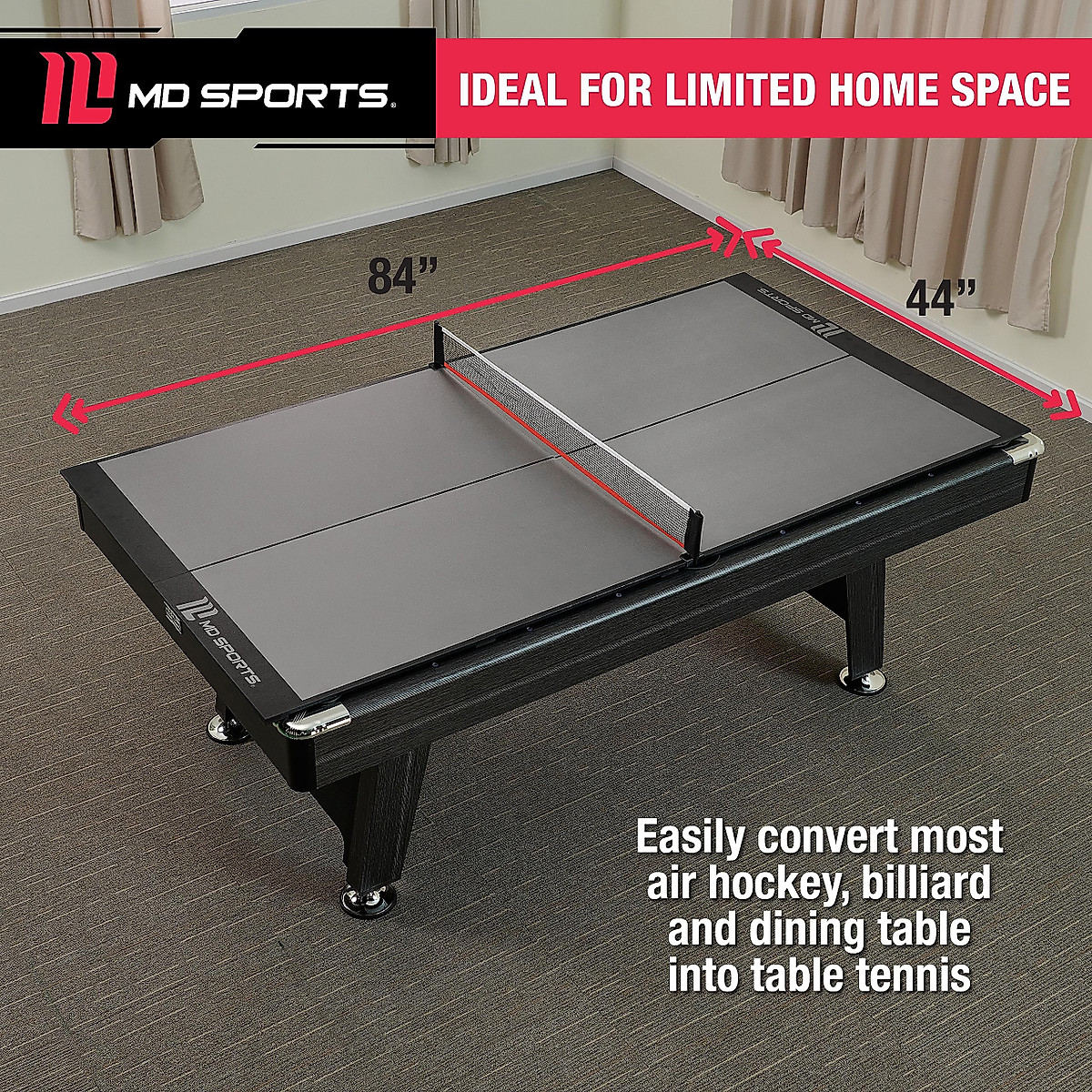 MD Sports 4-Piece Table Tennis Tabletop, Gray & Black (Midsize Conversion Top), 84'' (TT409Y19003)