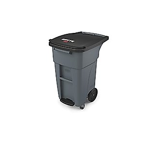Rubbermaid Commercial Products BRUTE Rollout Step On Trash/Garbage Can with Casters - 32 Gallon - Gray