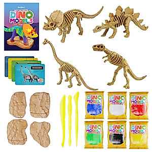 Dino Models, Clay Craft Kit - Dinosaur Arts and Crafts for Kids - Dinosaur Easter Gifts for Boys & Girls - Build 4 Dinos with Air Dry Magic Modeling Clay Model Set Ages 3, 4, 5, 7, 8+ Boy or Girl