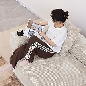 141.73" Modular Sectional Sofa, Slipcovered Corduroy U Shaped Sofa Couch with 2 Ottomans,5 - Piece Convertible Sectional with 5 Pillows,Cushion Covers Removable& Washable (Beige)