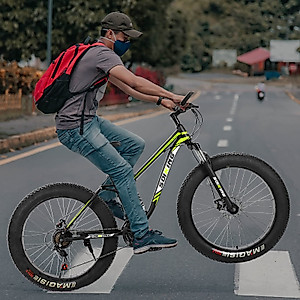 Fat Tire Mountain Bike, 26'' 21 Speed Outdoor Snow Beach Hybrid MTB Racing Bikes for Adult Women Men, Comfort Complete Cruiser Bicycle, Lightweight City Commuter Road Cycling, Dual Disc Brakes (N)