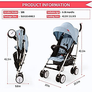 Umbrella Baby Stroller Lightweight Compact Stroller All Terrain Convenience Carriage Stroller Travel Tall Pram for Toddler Big Kids Single Stroller (Azure)