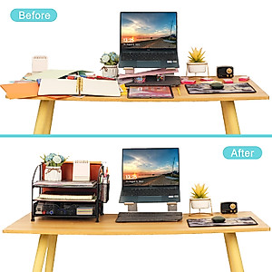 Samstar Desk File Organizer, Multi-Functional Paper Letter Tray Vertical Upright Section for Hanging File Folders,with Pen Holders,Black