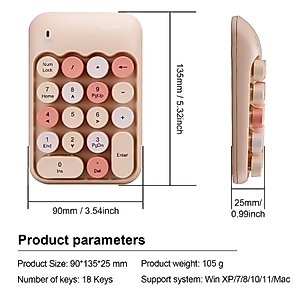 Lomiluskr Wireless Numeric Keypad with 2.4G USB Receiver, Cute Colorful Round Keycaps, Portable Financial Accounting Numpad Number Keyboard, Suitable for PC, Laptop (Milk Tea)